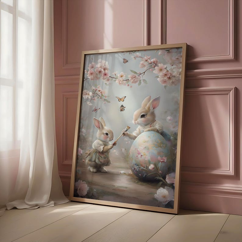 Easter Bunny Poster Bundle, Vintage Watercolor Art Print & Digital ...