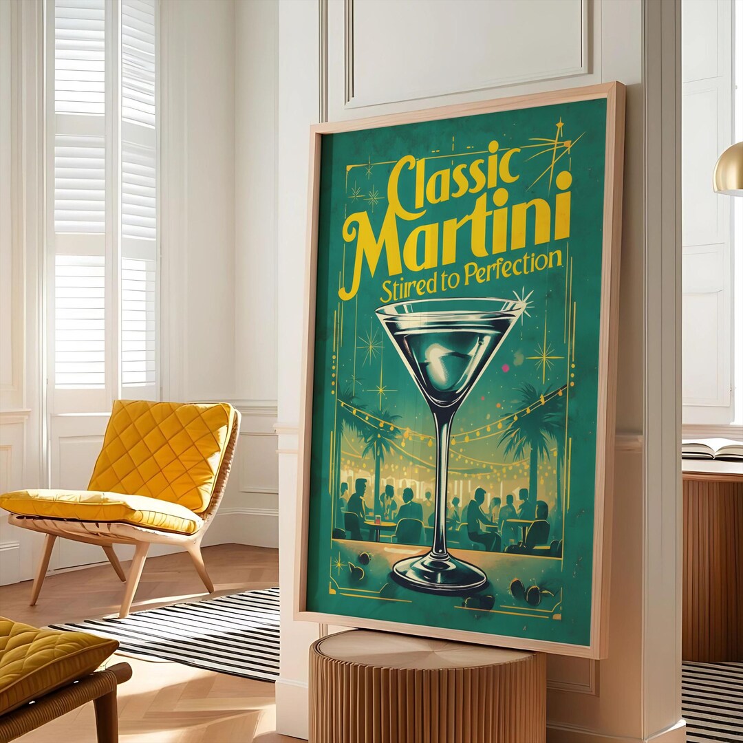 Retro Martini Poster Print - Classic Cocktail Wall Art - Watercolor ...