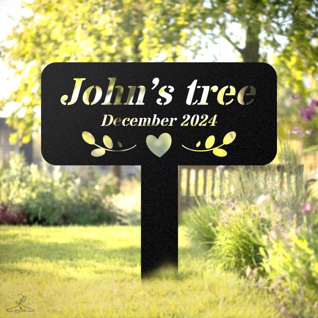 Custom Memorial Tree Sign With Stake, Name Plate, Sympathy Sign Metal ...