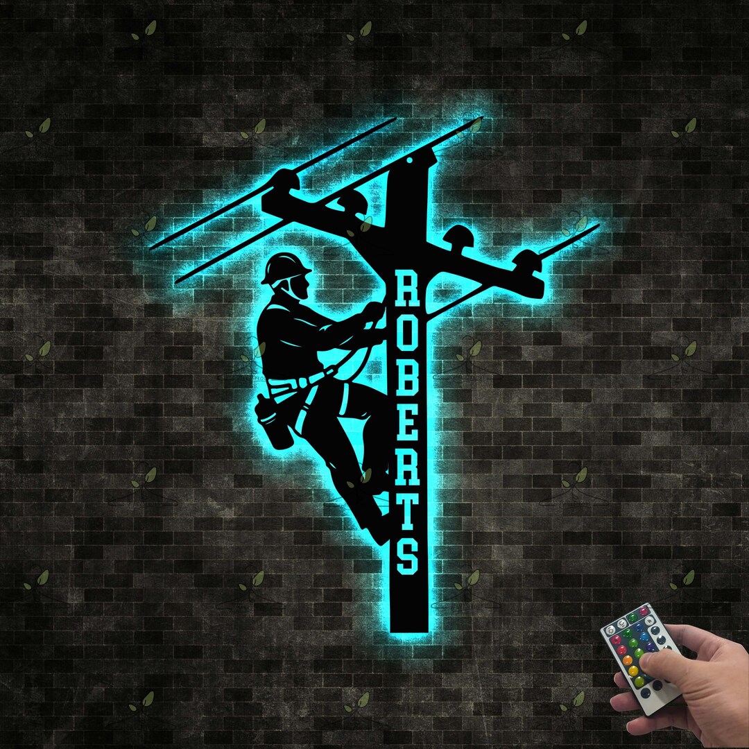 Custom Lineman LED Metal Sign, Personalized Electrician Wall Light ...