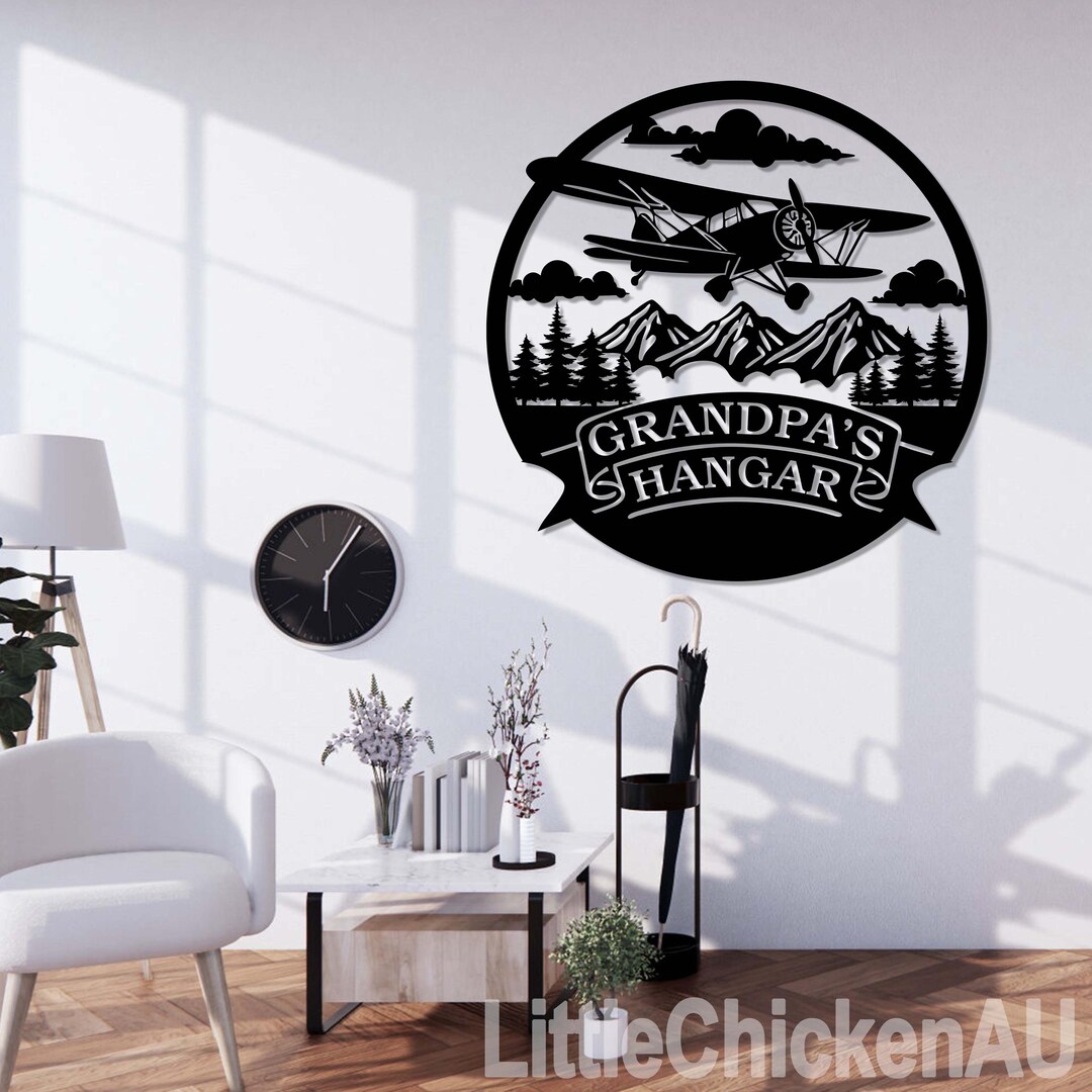 Custom Name Grandpa's Hangar Metal Sign, Airplane Hangar Sign ...