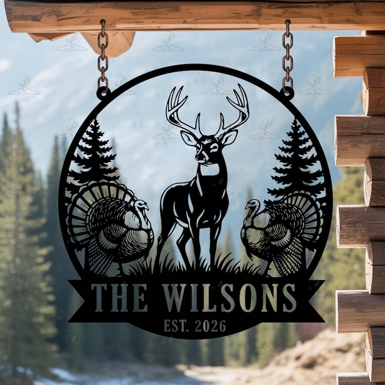 Personalized Deer Metal Wall Sign: Custom Family Name, Rustic Lodge ...