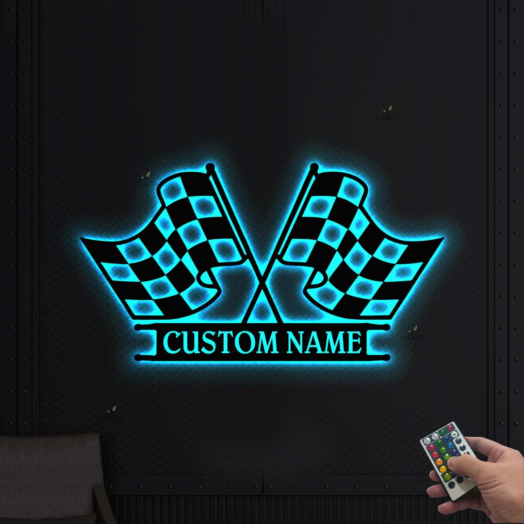 Personalized Checkered Flag LED Sign: Custom Racing Garage Decor - Etsy