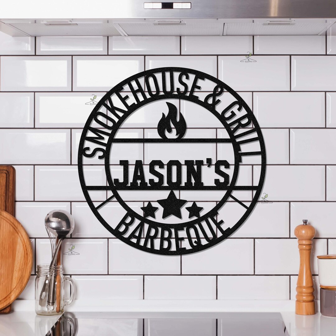 Personalized BBQ Pit Metal Wall Art, Custom Grill Master Metal Sign ...