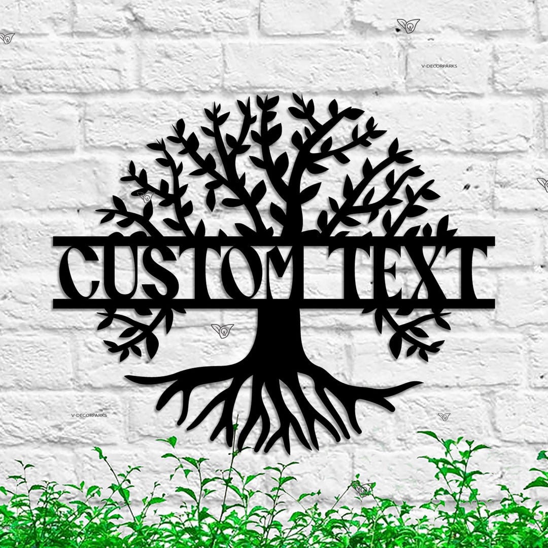 Personalized Round Tree Metal Wall Decor, Custom Text Tree Metal Sign ...