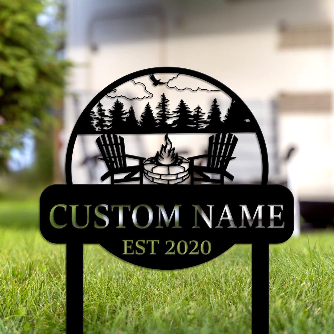 Custom Metal Campfire Sign With Stakes, Personalized Cabin Sign, Camp ...