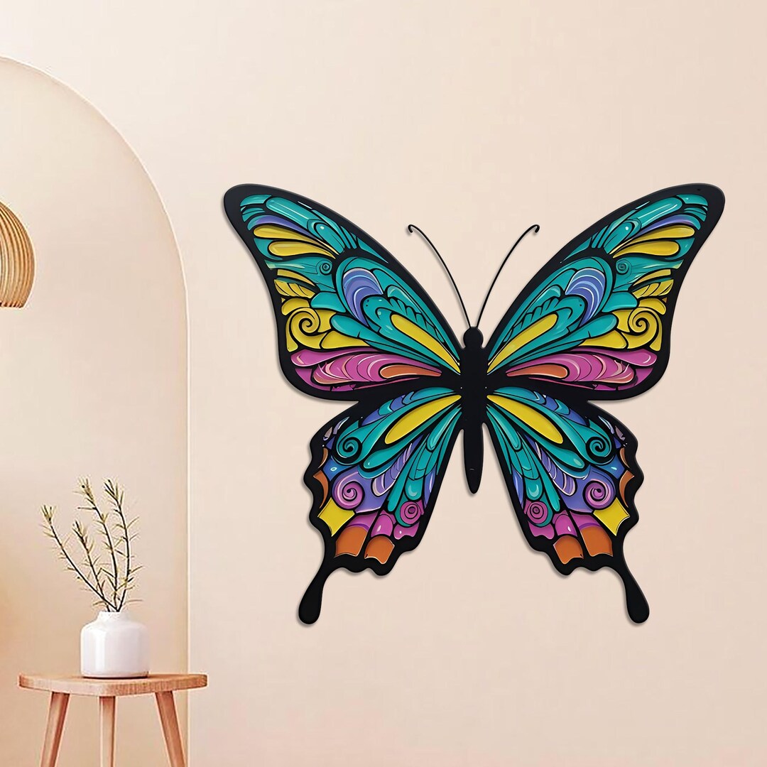 Multi-color Butterfly Metal Sign, Butterfly Sign, Colorful Butterfly ...