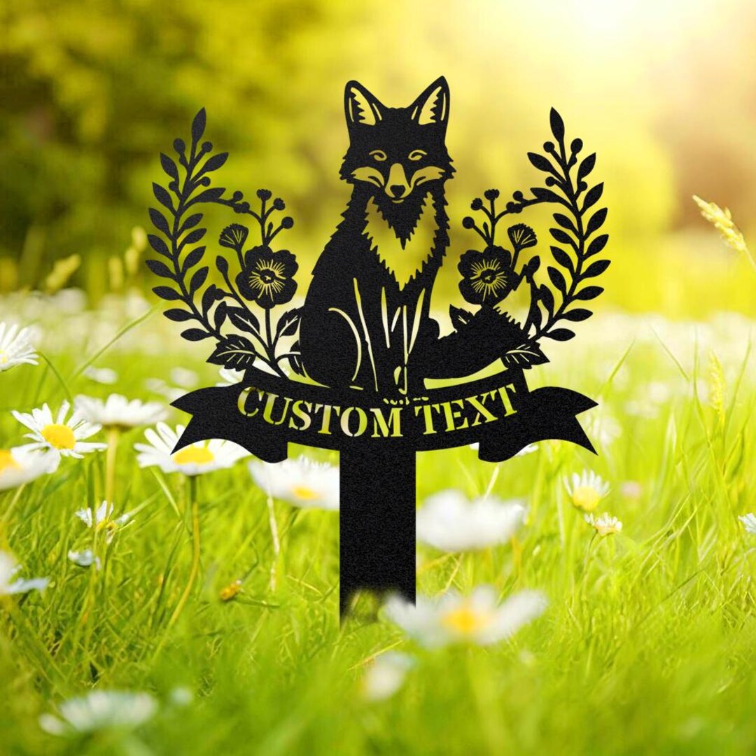 Personalized Fox Garden Sign, Fox Metal Garden Stake, Custom Gardener ...