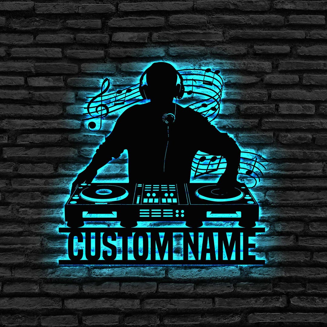 Personalized DJ Disc Jockey Metal Sign Wall Art With Led Lights, Custom ...