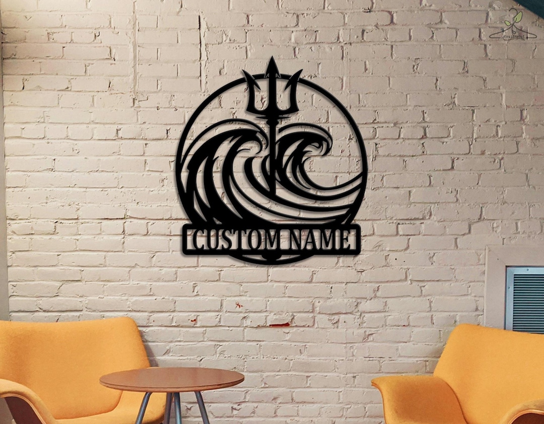 Custom Poseidon Trident Sign Metal Wall Art, Personalized Trident Wall ...
