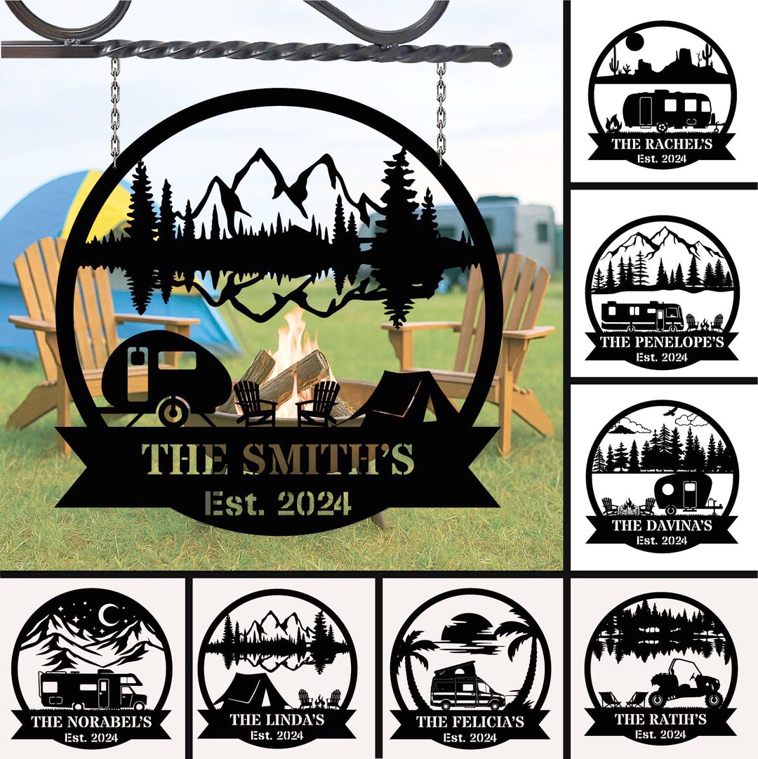Personalized Camping Metal Sign, Custom Name Camp Sign, Metal Campsite ...