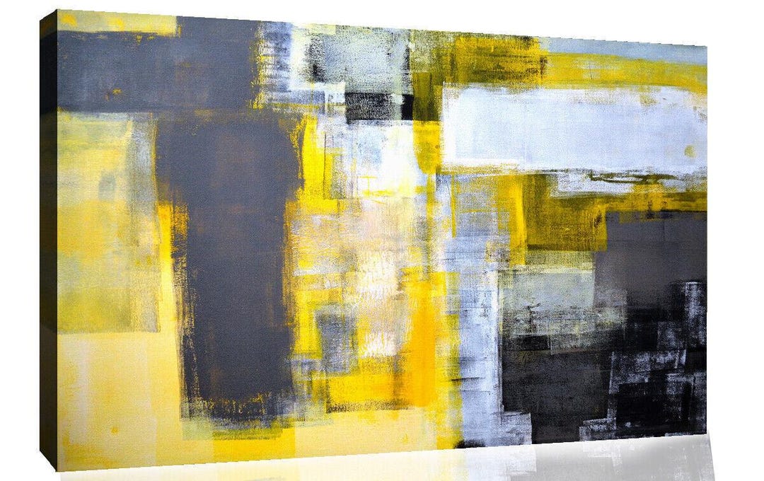 Modern Grey Yellow Abstract Oil Painting Canvas Wall Art Picture Print ...