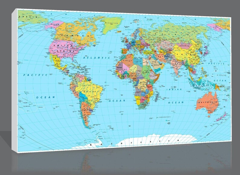 High Detail World Map Canvas Wall Art Picture Print - Etsy UK