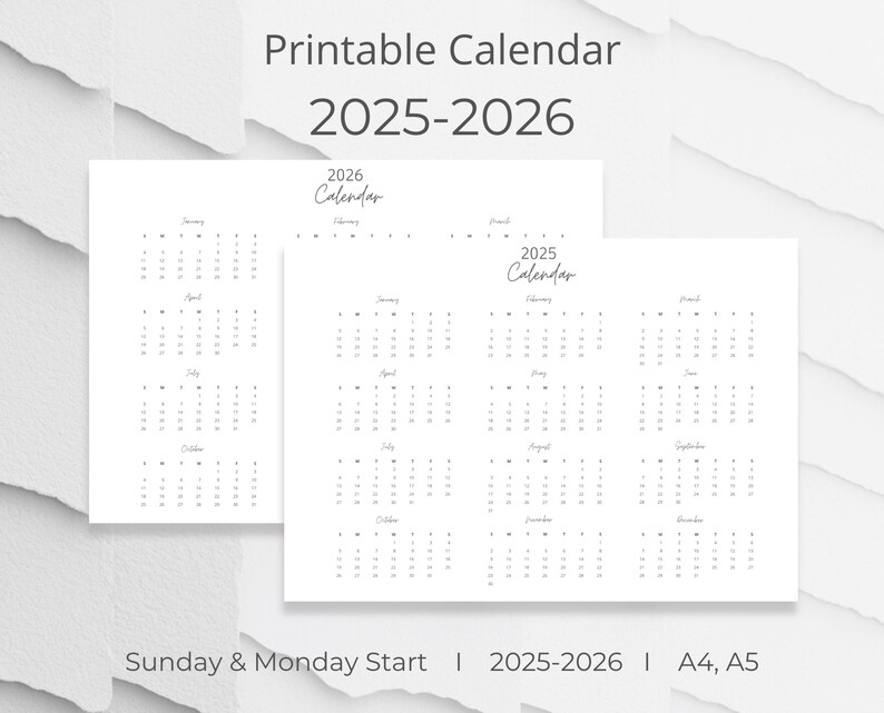 2025 2026 Yearly Calendar | Printable PDF | Minimalist Landscape Wall ...