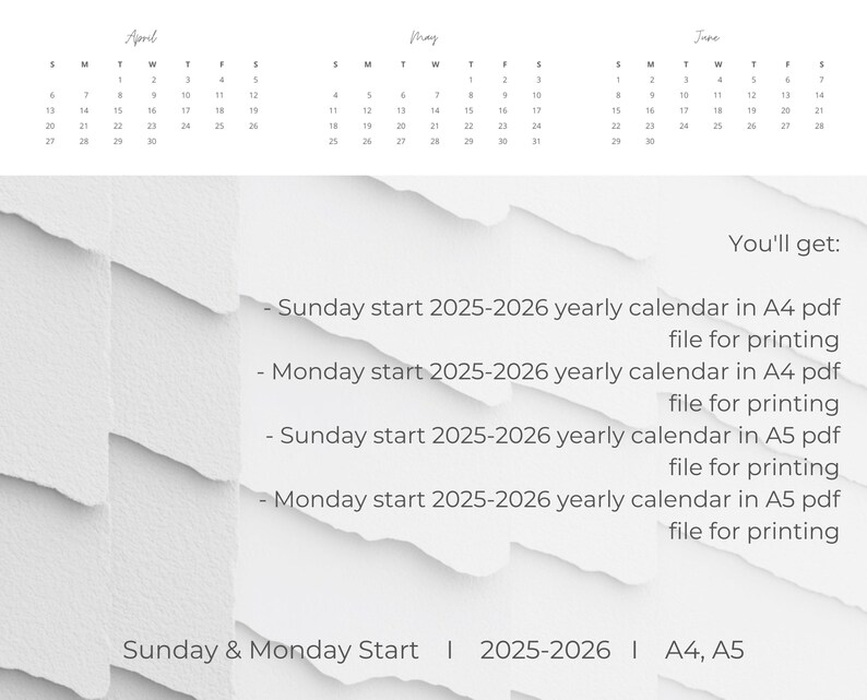 2025-2026 Minimalist Calendar: A4 A5 Printable (PDF) - Etsy