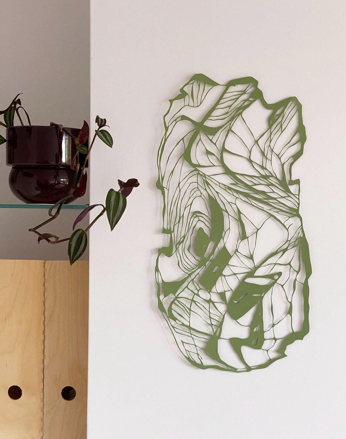 Boho Organic Style Sage Green Abstract Papercut Art Hand Made Paper ...