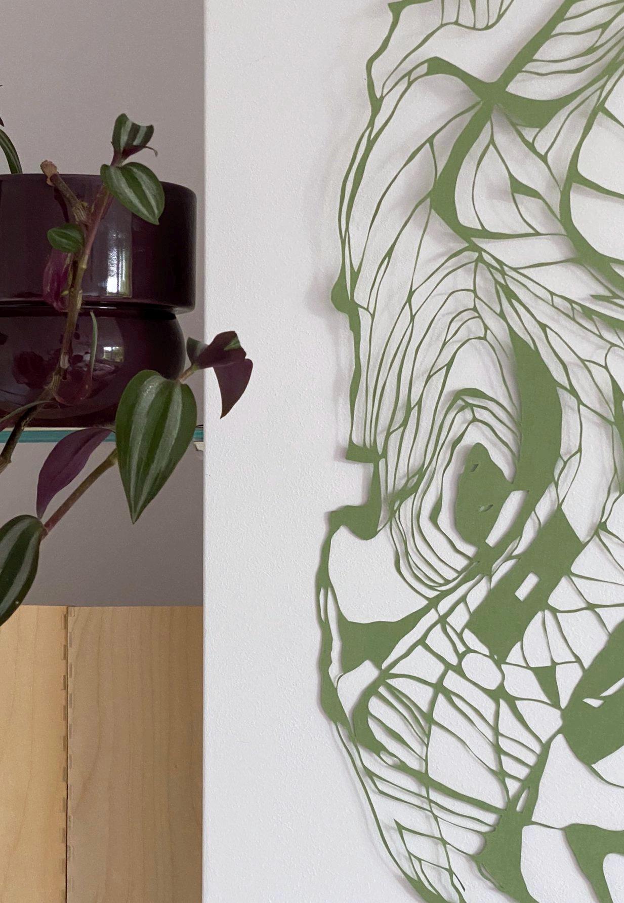 Boho Organic Style Sage Green Abstract Papercut Art Hand Made Paper ...