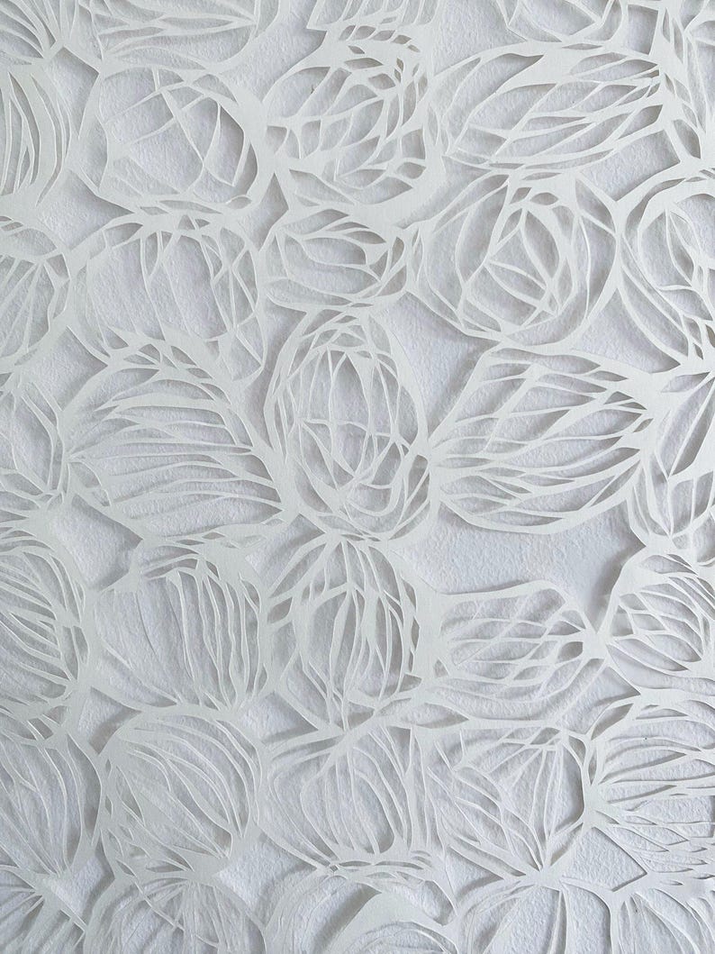 White Roses Organic and Geometric Abstract Papercut Art Hand Made Paper ...