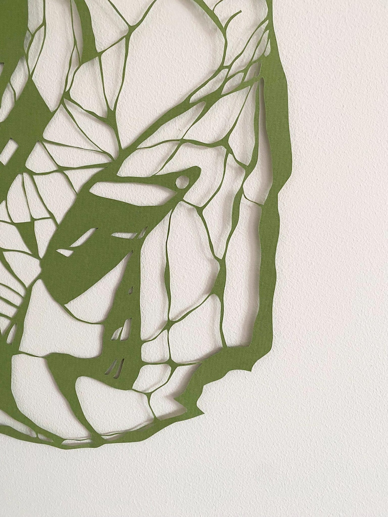 Boho Organic Style Sage Green Abstract Papercut Art Hand Made Paper ...