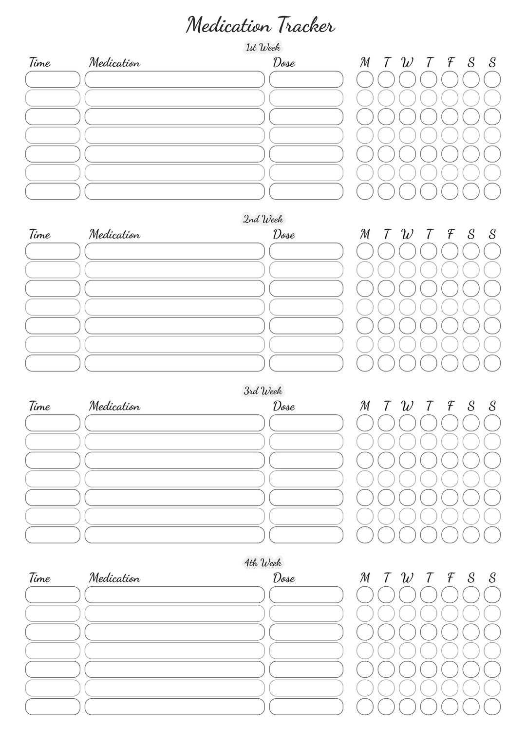 4-week Pill Tracker Printable: Medication & Vitamin Log (A4 PDF ...