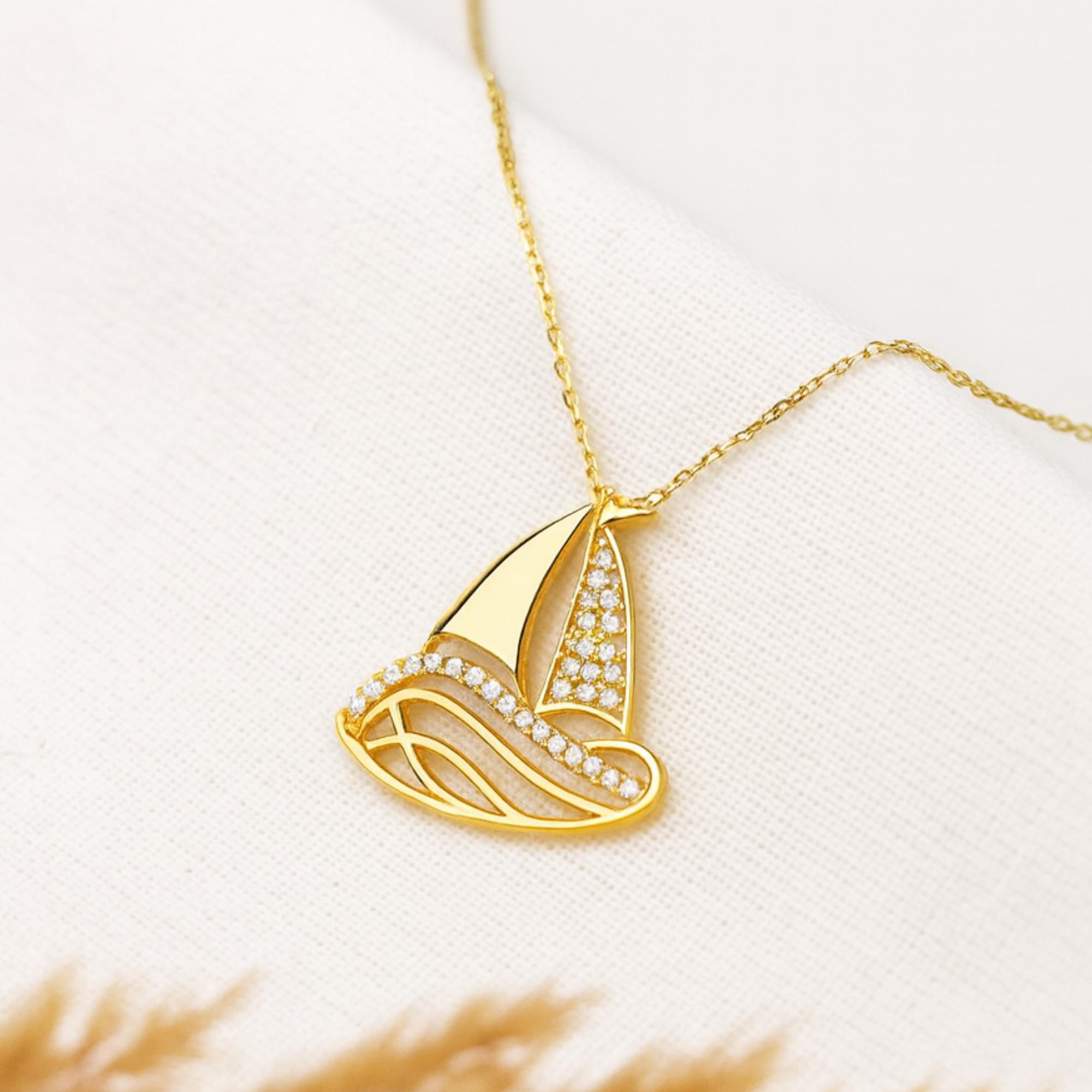 Gold Sailboat Necklace, Sailing Boat Charm Choker, Gift for Her, Dainty ...