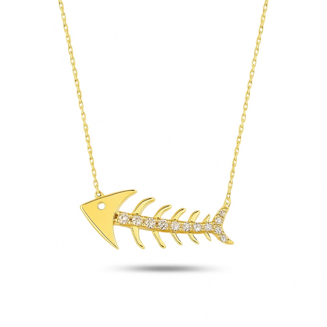 14K Gold Bare Fishbone Necklace, Marine Jewelry, Ocean Lovers ...