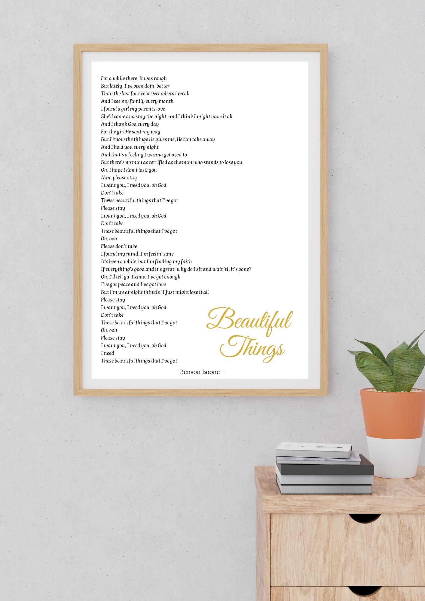 Benson Boone Lyrics Beautiful Things Print, Digital Fan Art, Artist ...