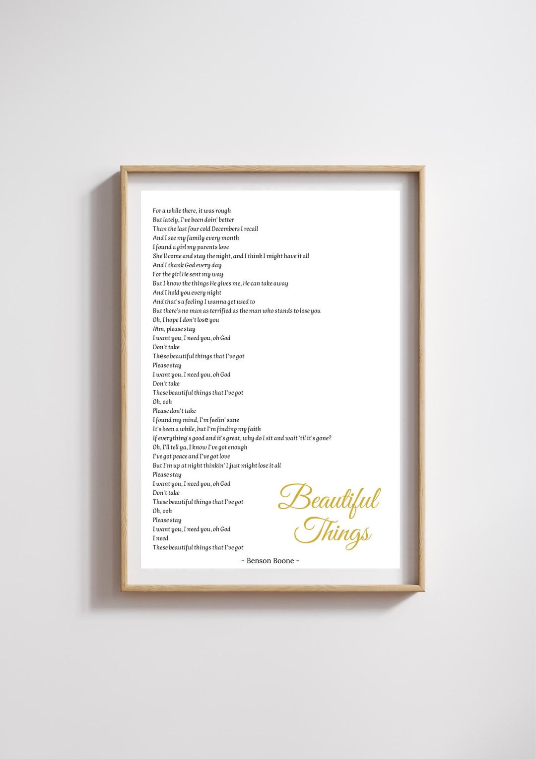 Benson Boone Lyrics Beautiful Things Print, Digital Fan Art, Artist ...