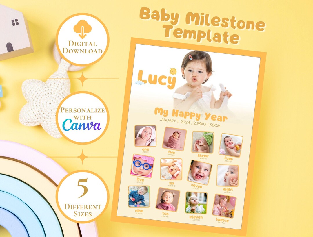 Editable Baby Milestone Canva Template, 1st Year Sign, 1st Birthday ...