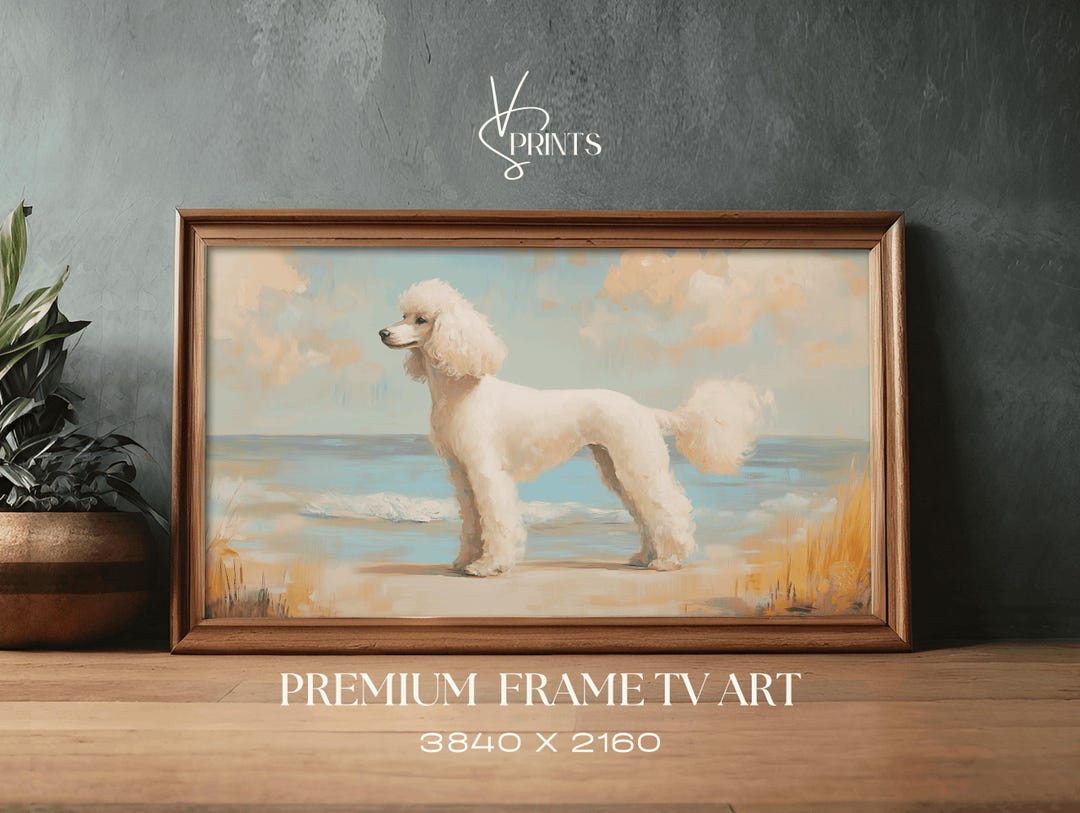 White Poodle Frame Tv Art Dog Wall Art Beach Scene Animal Frame Tv Art ...