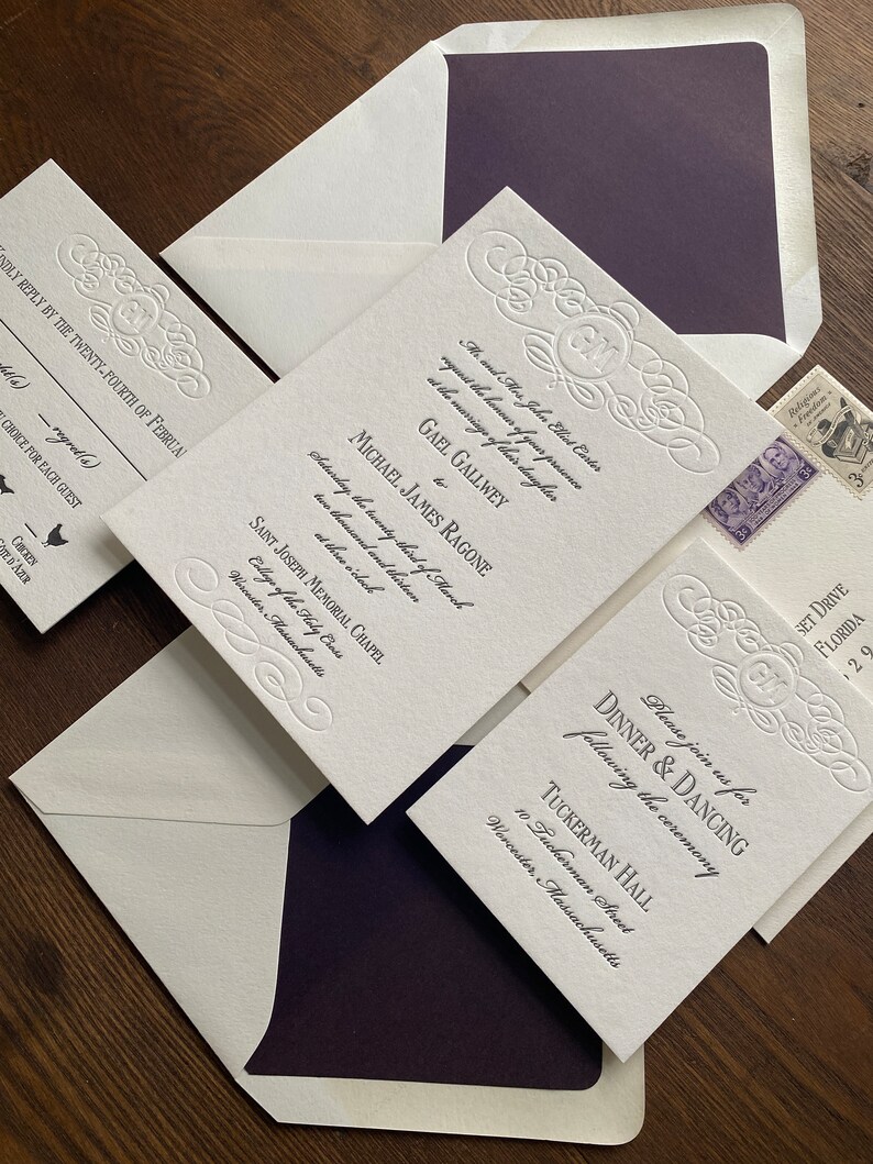 Monogram Letterpress Wedding Invitations - Etsy