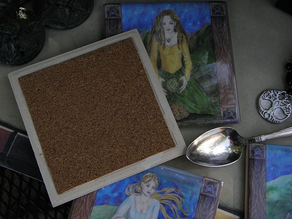 Set of 4 Elemental Coasters Earth Air Fire and Water | Etsy