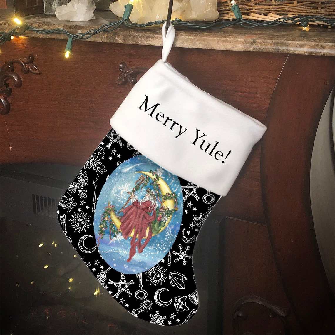 Father Yule Witchy Yule Art Satin Holiday Stocking - Etsy