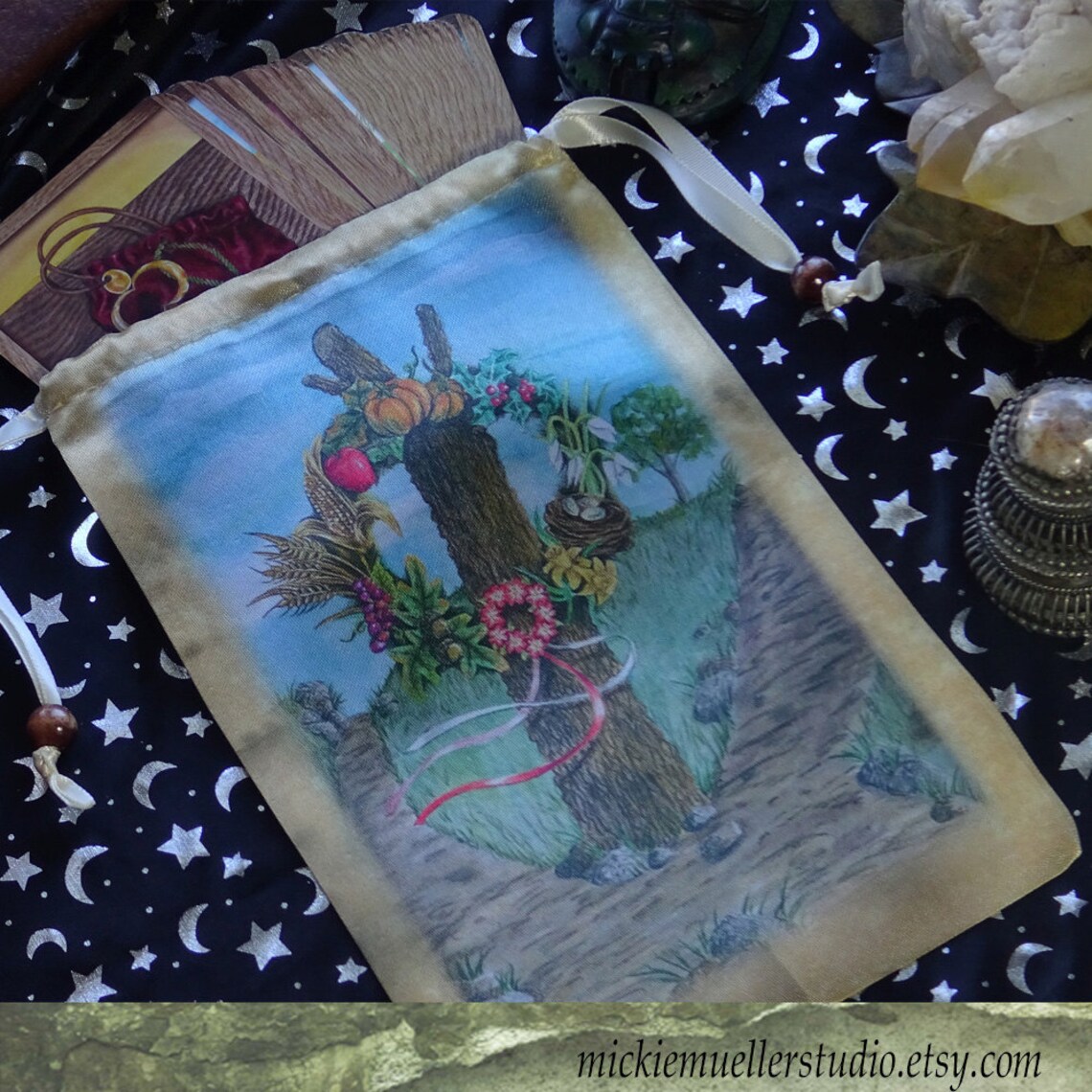 Wheel of the Year The Well Worn Path Cat Oracle or Tarot Bag | Etsy