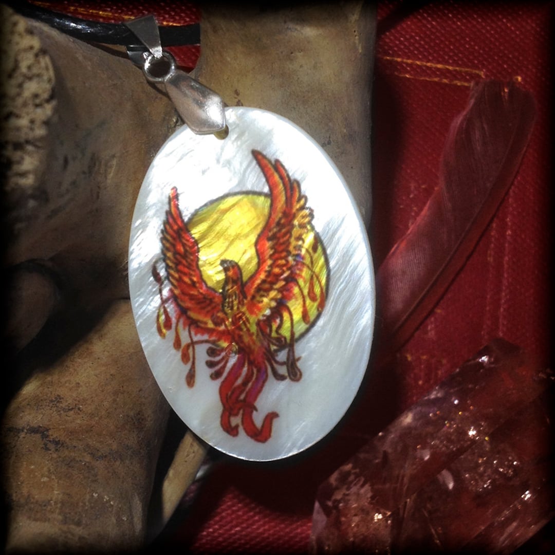 Phoenix Totem Animal Mother of Pearl Amulet by Mickie Mueller FREE Cord ...