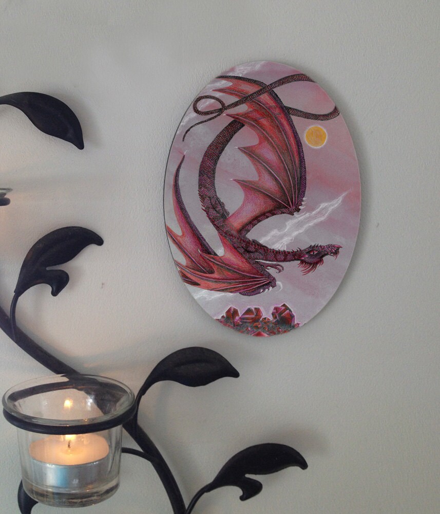 Garnet Dragon Oval Tile Wall Hanging - Etsy