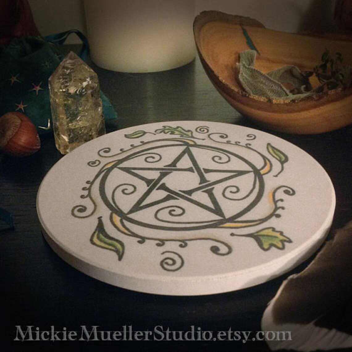 Sandstone Swirling Leave Pentacle Altar Tile - Etsy