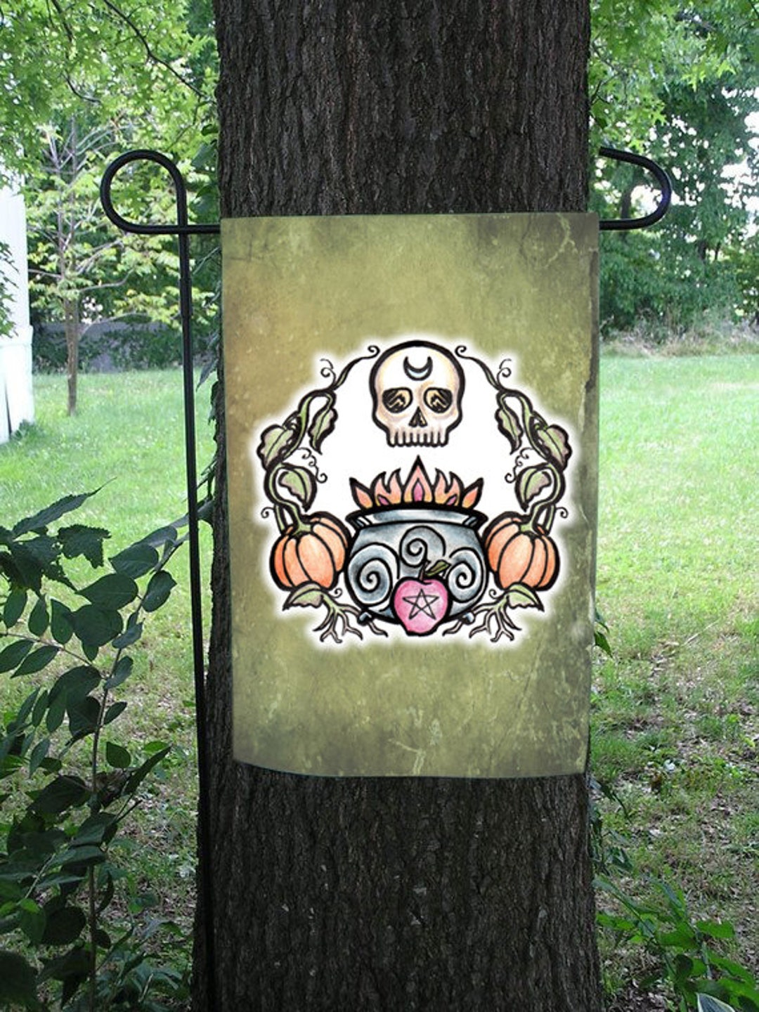 Samhain Magick Meadow Version, Skull, and Cauldron Garden Flag - Etsy