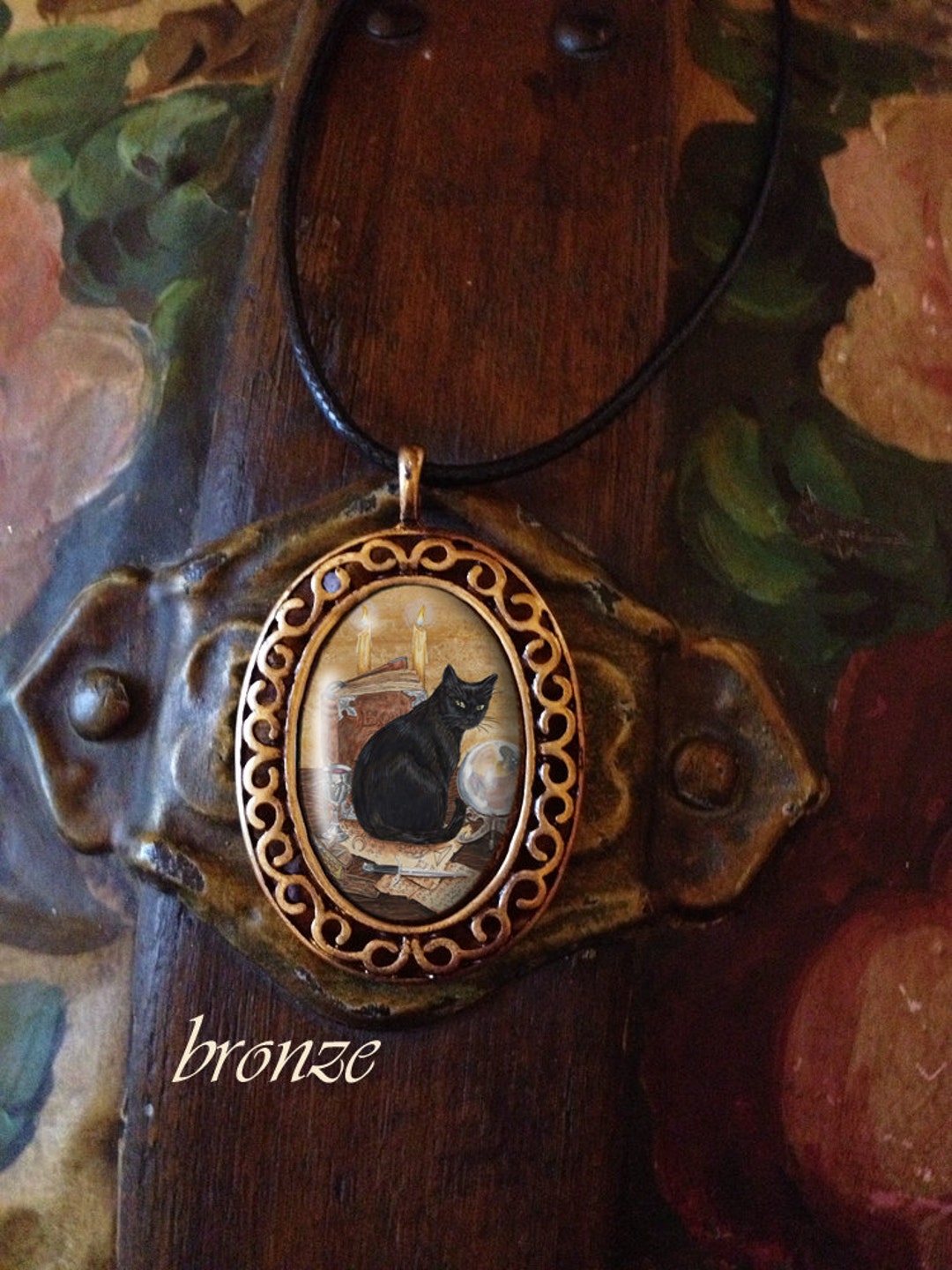 Porcelain Cameo Style Pendant Art of Magic Black Cat and - Etsy