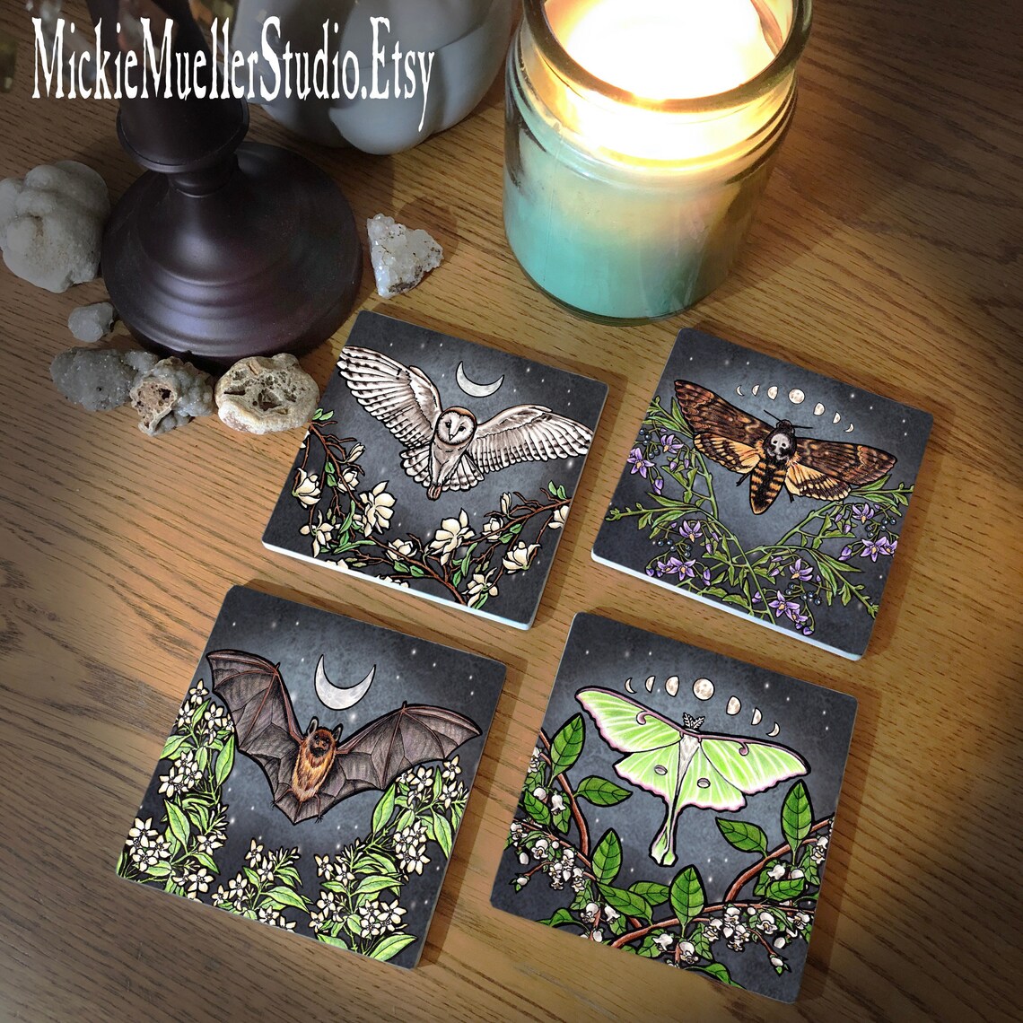 Set of 4 Fly by Night Witchy Coasters - Etsy