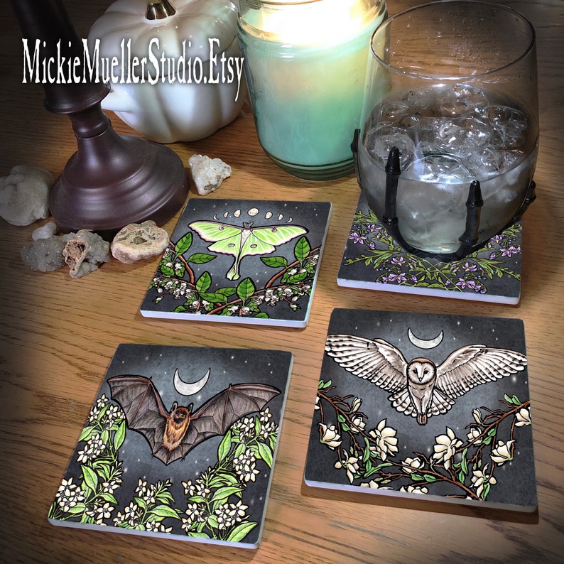 Set of 4 Fly by Night Witchy Coasters - Etsy