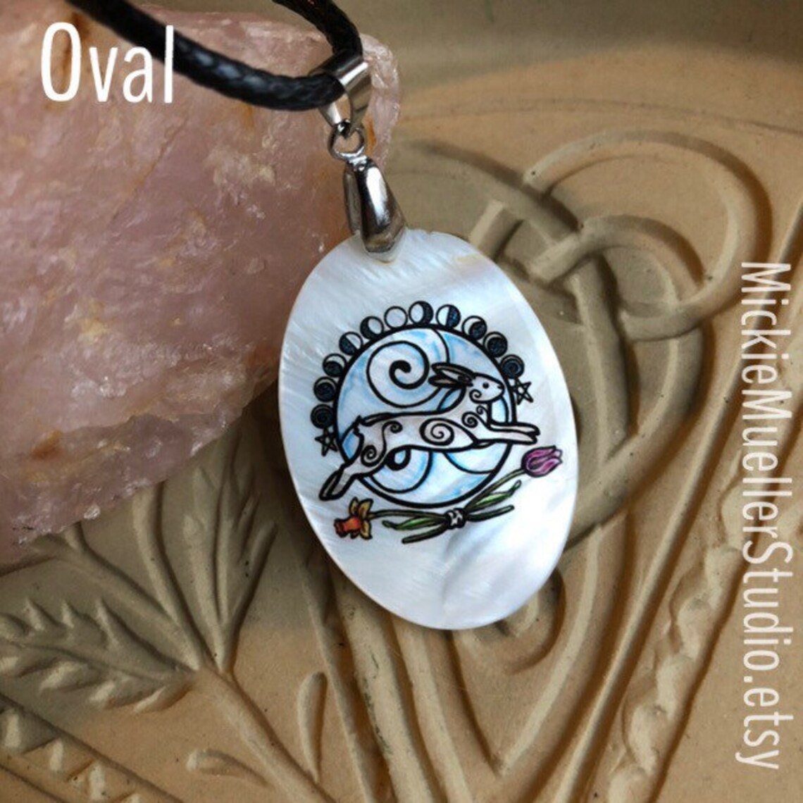 Ostara Rabbit and Moon Amulet Mother of Pearl by Mickie | Etsy