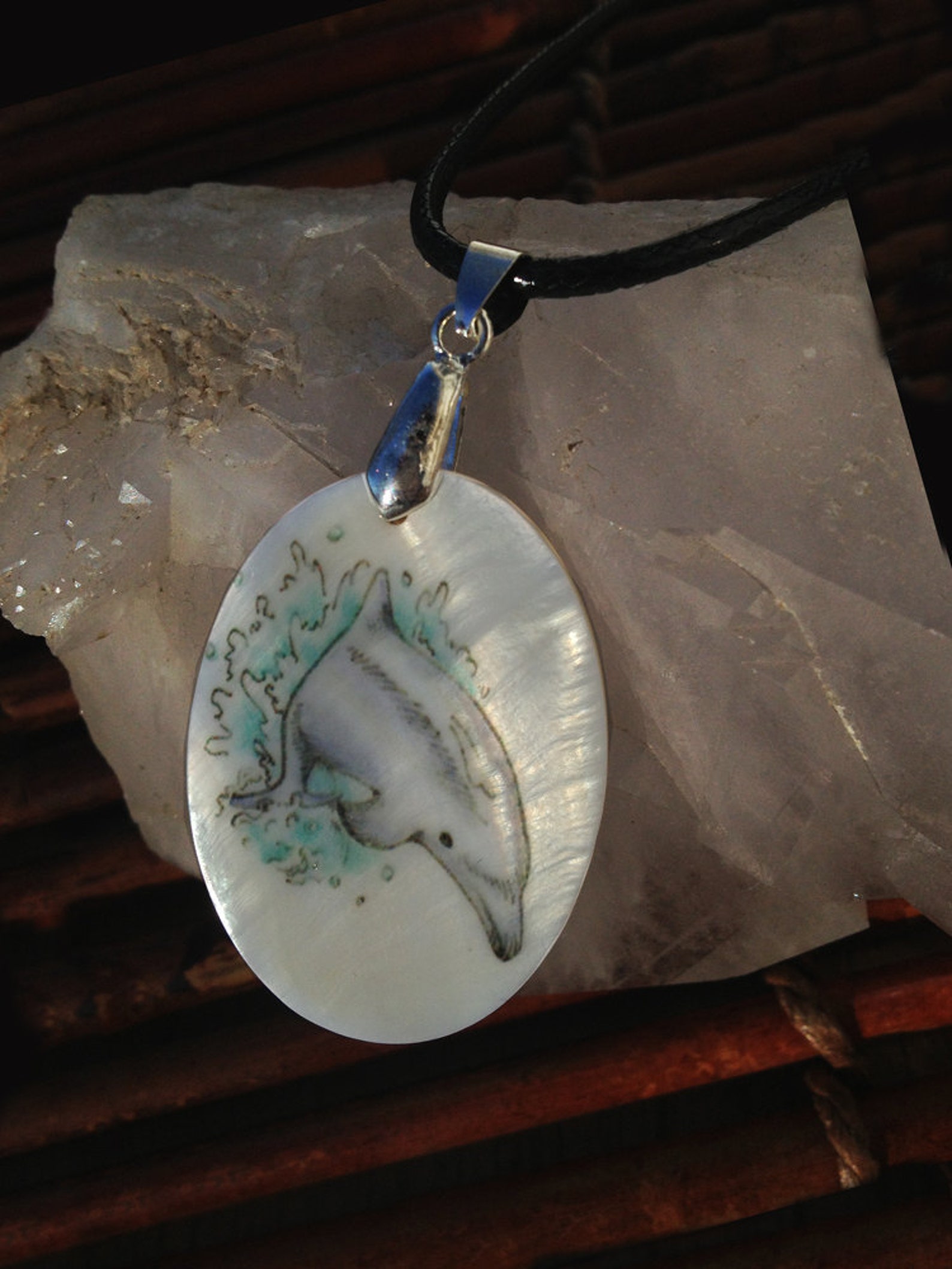 Dolphin Totem Animal Mother of Pearl Amulet by Mickie Mueller - Etsy