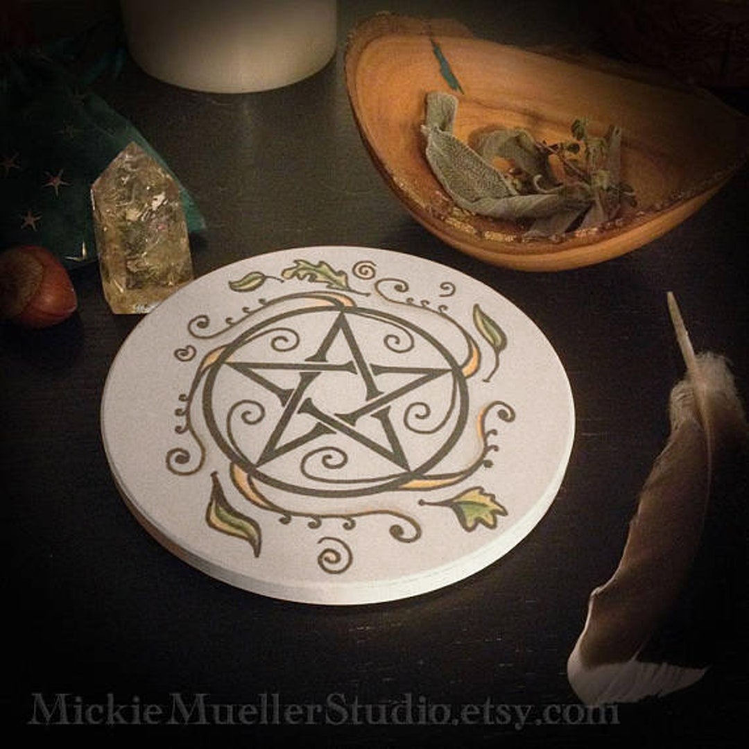 Sandstone Swirling Leave Pentacle Altar Tile - Etsy