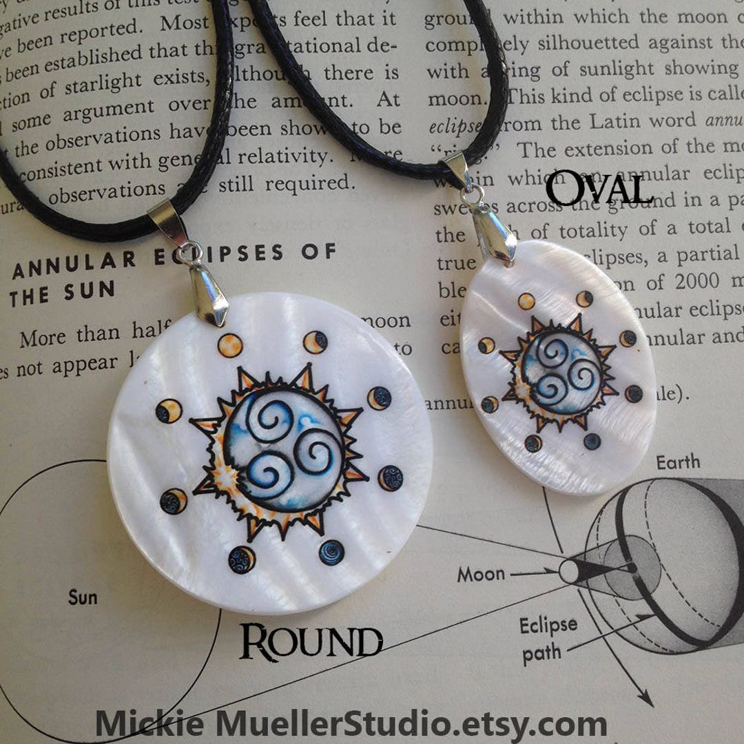 Solar Eclipse Sigil Amulet, Mother of Pearl, Free Cord, by Mickie ...