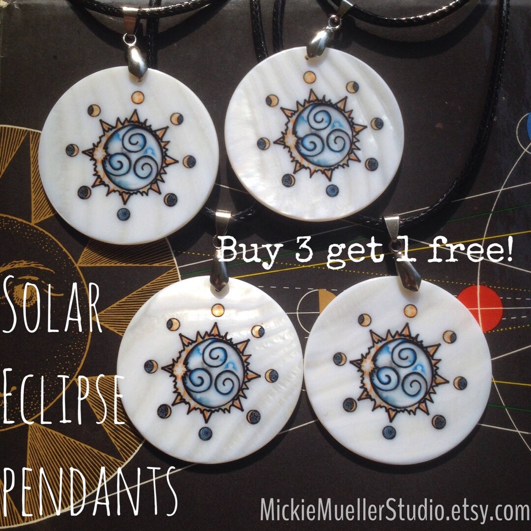 Solar Eclipse Sigil Amulets, Buy 3 Get 1 Free, Mother of Pearl, Free ...