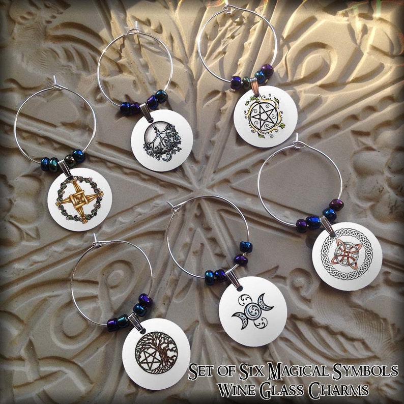 Set of Six Magical Symbols Wine Glass Charms - Etsy