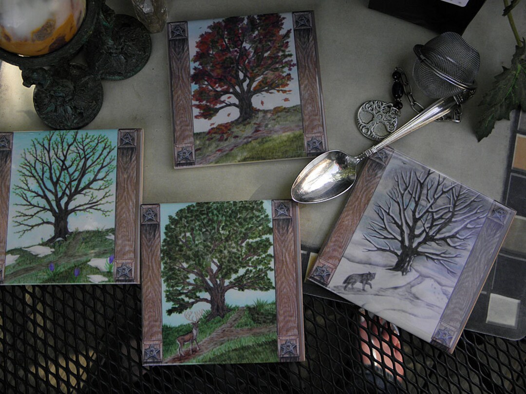 Set of 4 Seasonal Trees Coasters, Spring, Summer, Fall, and Winter - Etsy