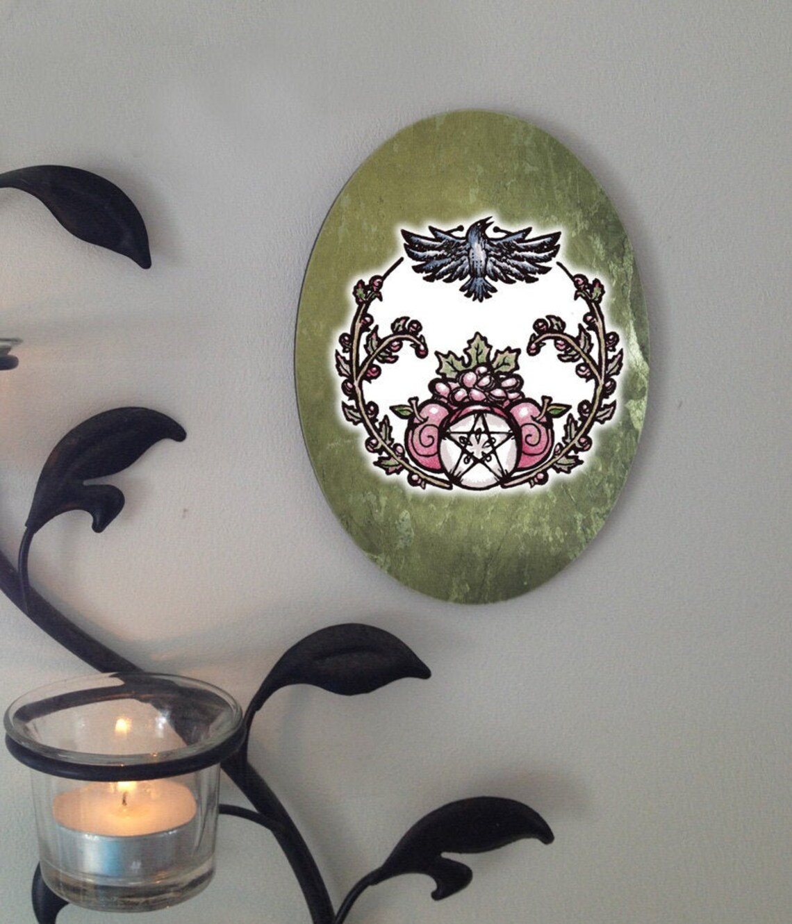 Mabon Autumn Equinox Crow and Apples Oval Tile Wall Hanging - Etsy