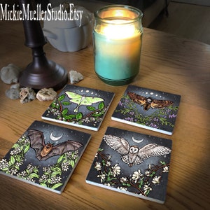 Set of 4 Fly by Night Witchy Coasters - Etsy